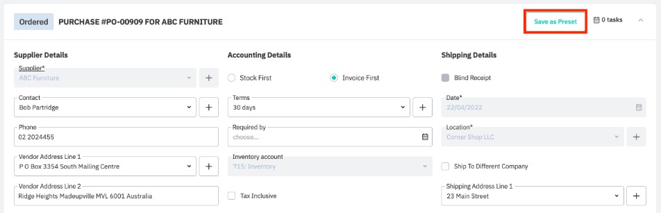 Preset templates for purchase orders – Cin7 Core